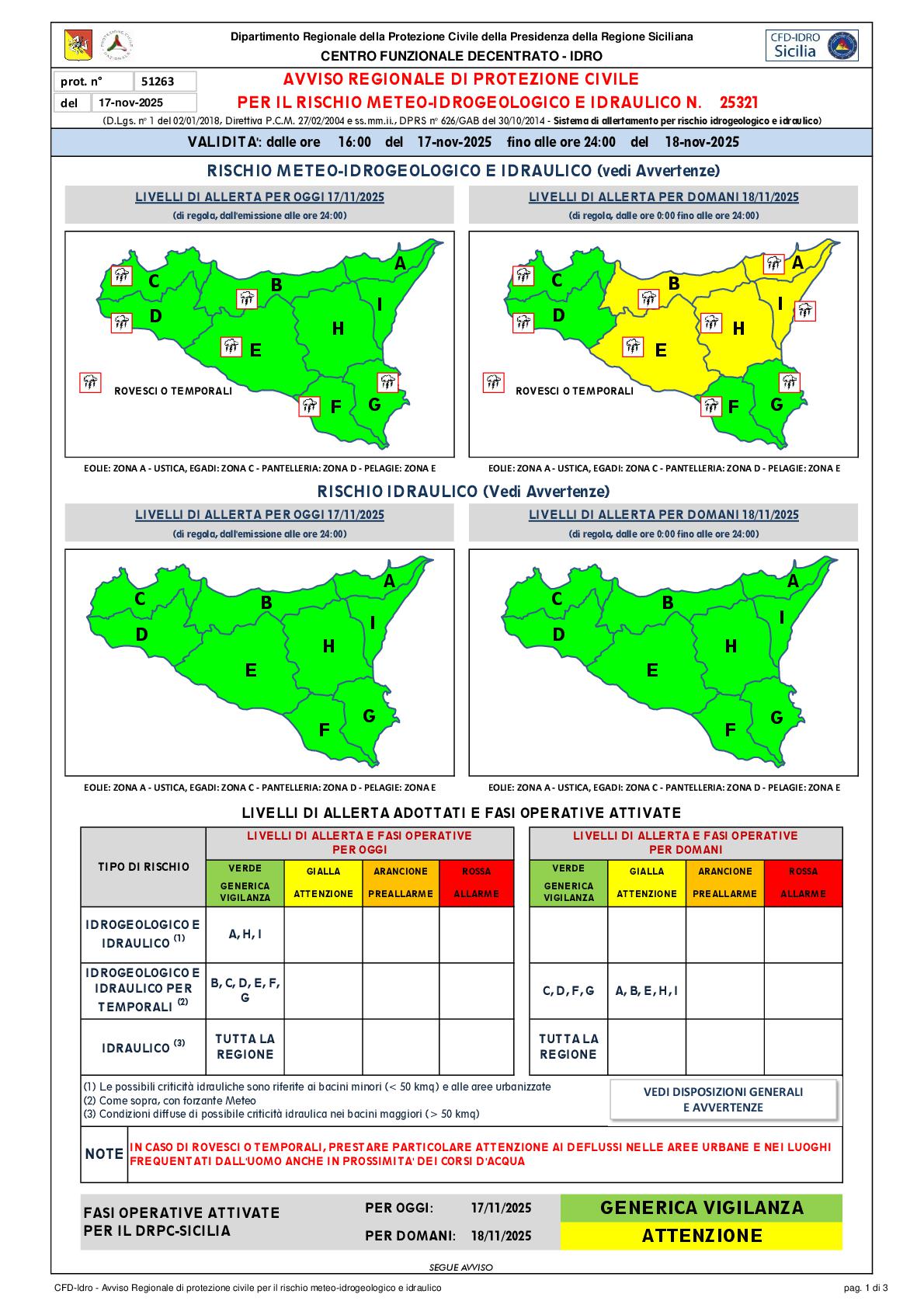 Allerta meteo 17 Novembre 2025 n. 25321 (gialla) – Comune di Agrigento